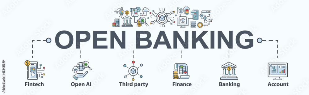 Open banking banner web icon for financial technology, fintech, open ...