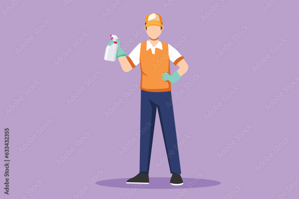 Cartoon flat style drawing man washing windows at home. Housework ...