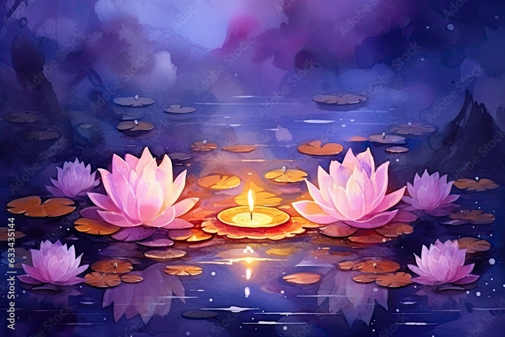 Diwali is an Indian holiday, the festival of fire. Lotus flowers and ...