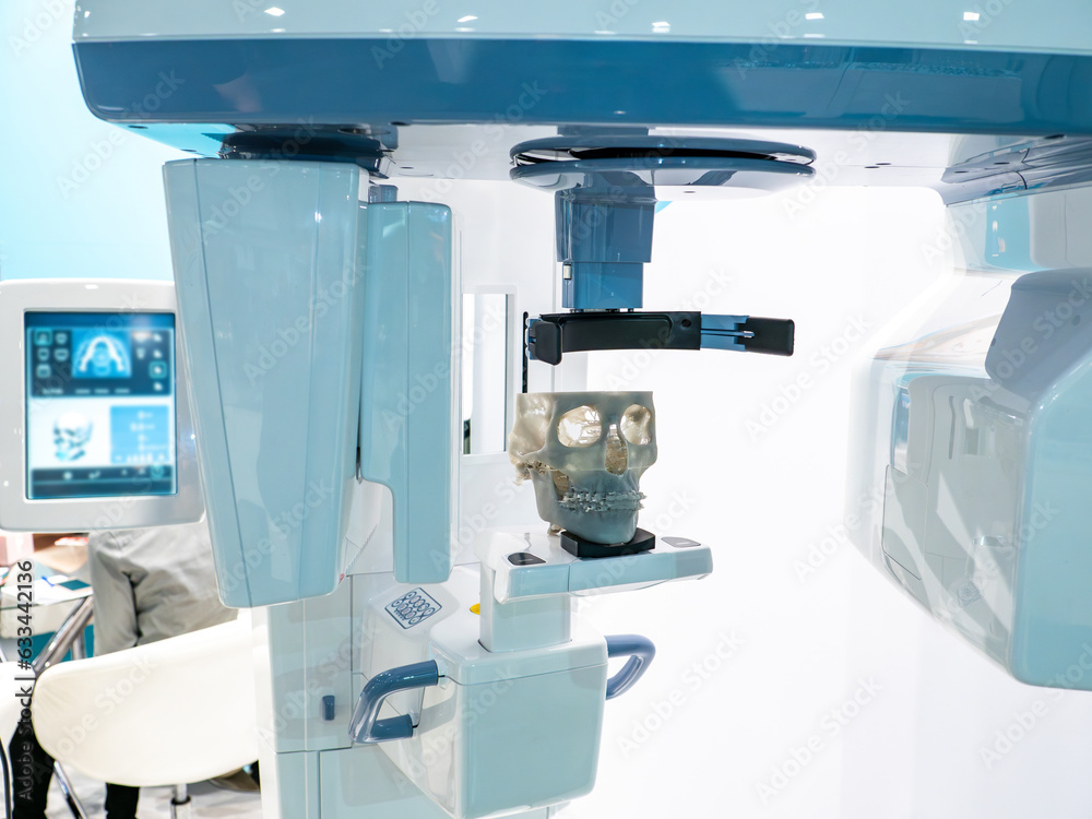 Skull in medical equipment. Maxillofacial surgery. Equipment for study ...