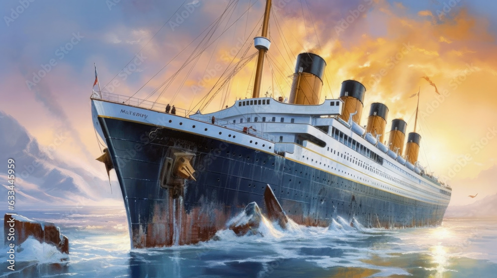 Titanic crash with iceberg Stock Illustration | Adobe Stock
