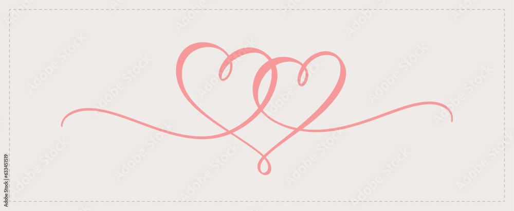 Calligraphy heart. Hand drawn flourish vector. Calligraphic pattern of ...