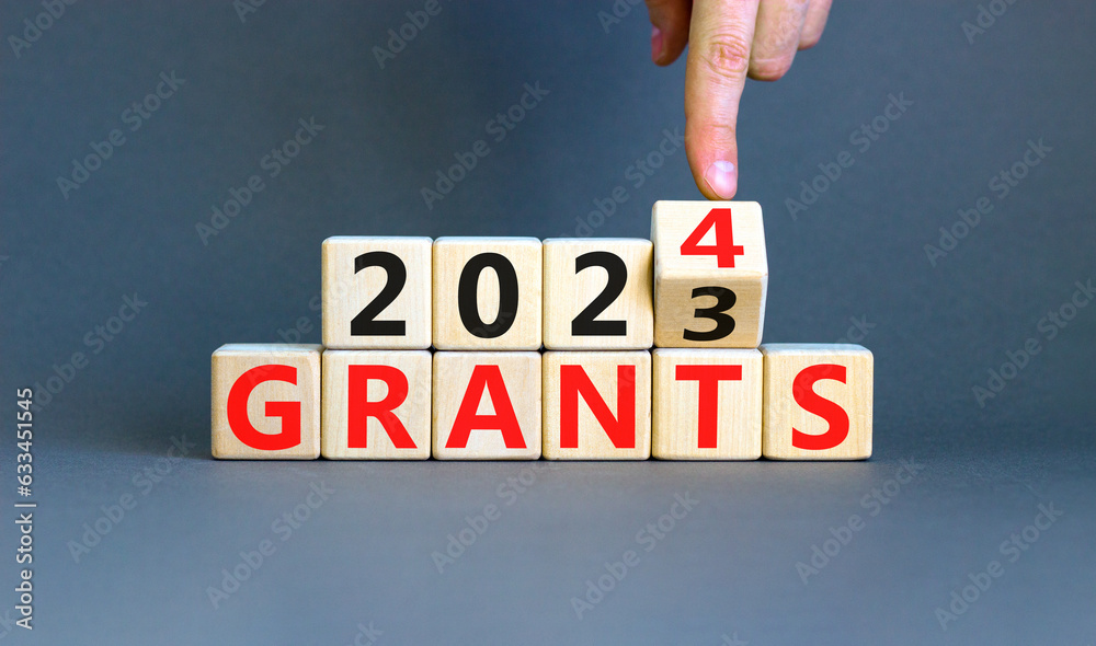 Planning 2024 grants new year symbol. Businessman turns a wooden cube ...