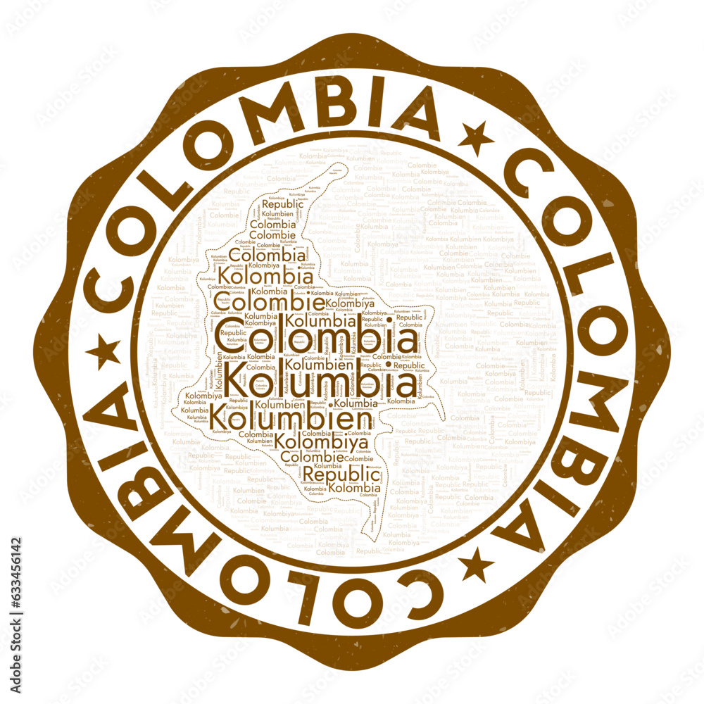 Colombia logo. Awesome country badge with word cloud in shape of ...