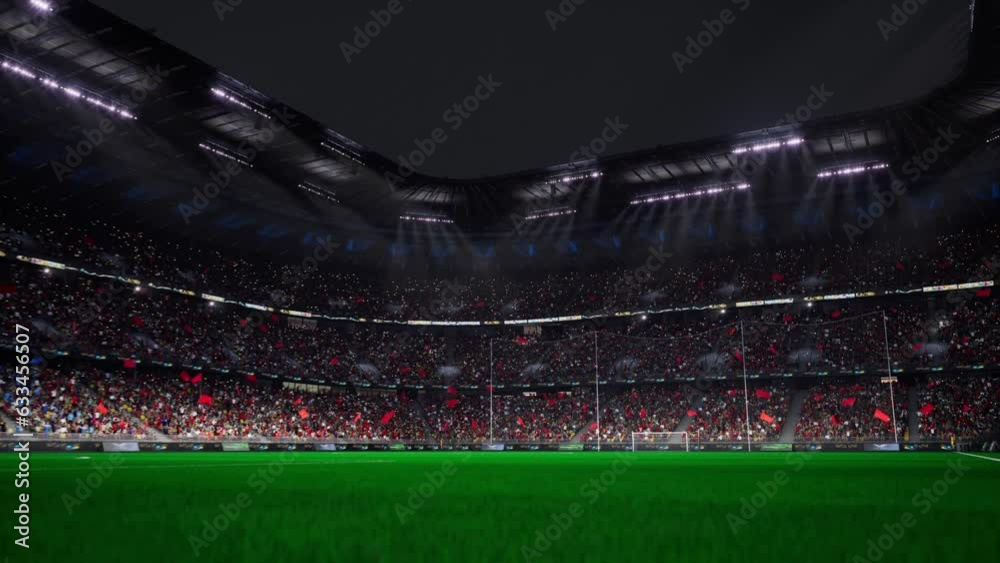 Night Euro Stadium arena, empty field, animated fan crowd, blue and red ...