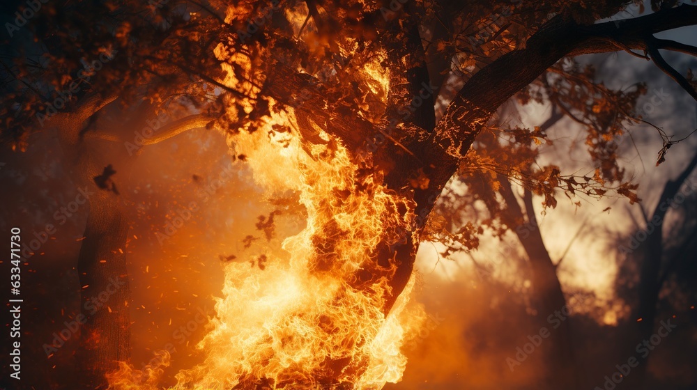 "Nature's Fury Unleashed: Dramatic visuals portraying the untamed power of forest fires as they ...