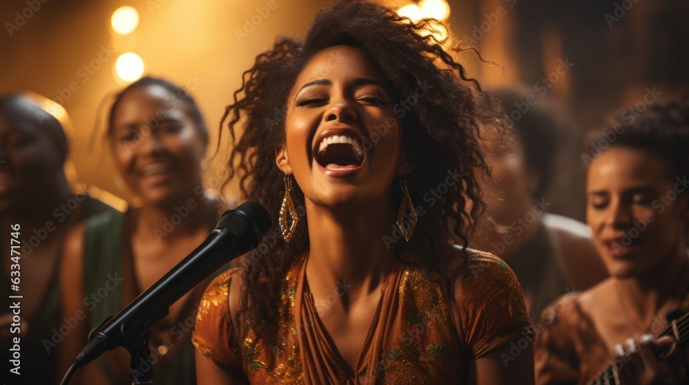 person singing into microphone. A group of Christian gospel singers ...