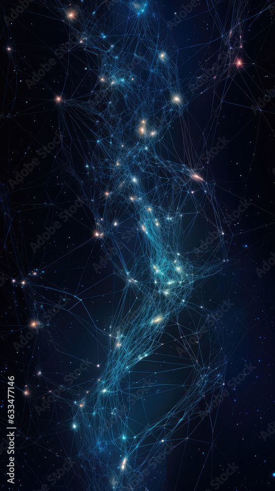 Abstract neural network of glowing blue particles and lines on dark ...