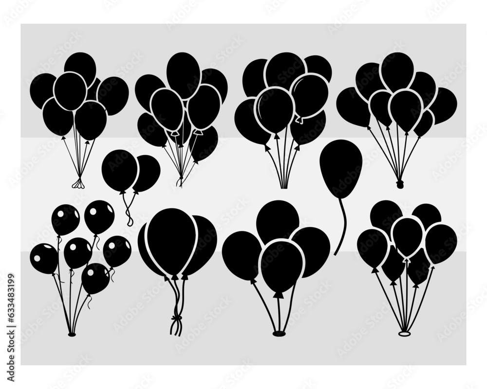 Balloons Svg, Balloons Silhouette, Calloons Online, Happy Birthday Svg ...