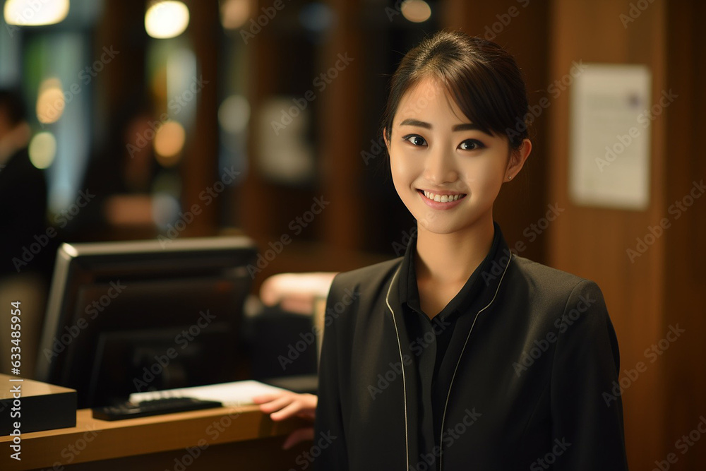 Welcoming with a Smile: Portrait of a Young Asian Woman Hotel ...