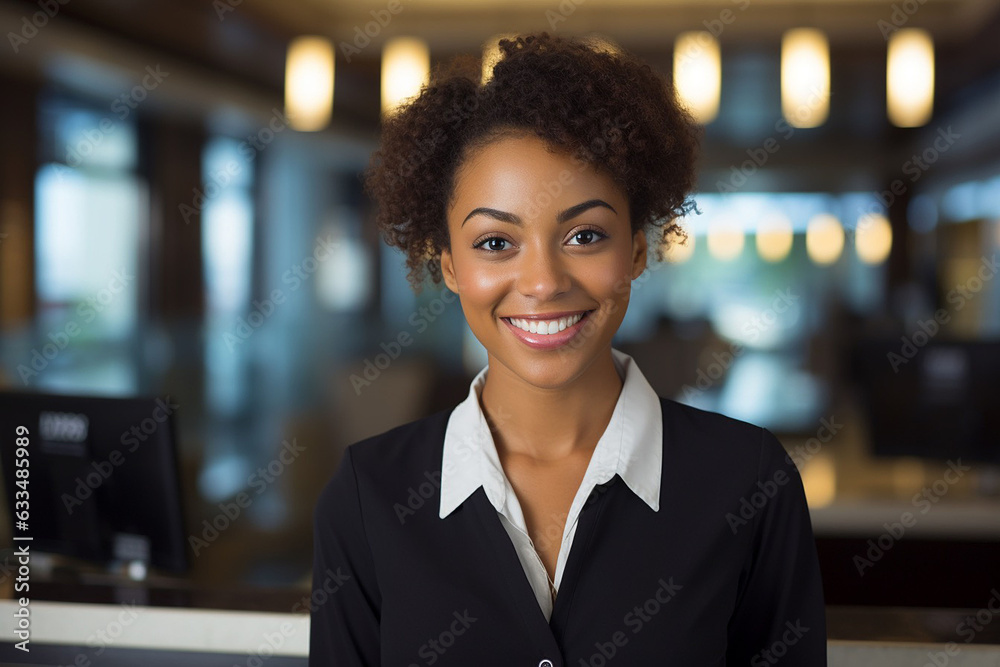 Welcoming with a Smile: Portrait of a Young Black Woman Hotel ...