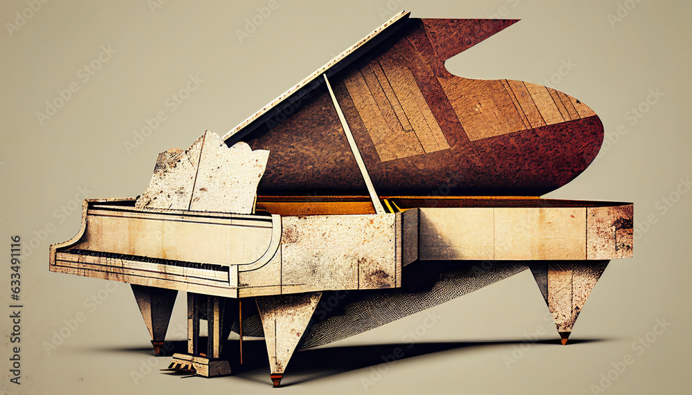 Grand piano keys background with an abstract vintage distressed texture ...