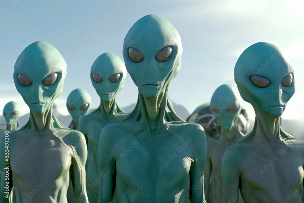 Aliens or little green men portrait which are extra-terrestrial ...