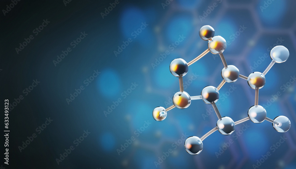 Horizontal banner with model of molecular structure & DNA. Background ...