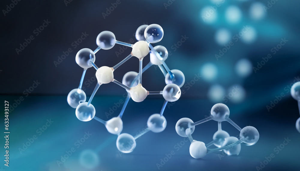 Horizontal banner with model of molecular structure & DNA. Background ...