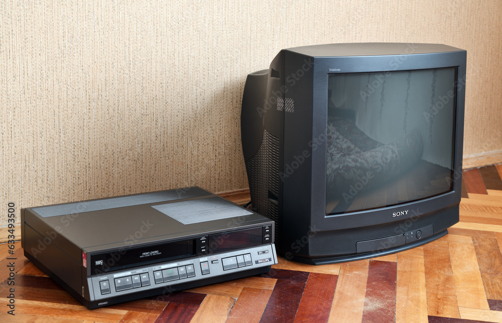 Old black SONY TV and a vintage Philips VR6460 video recorder from the ...