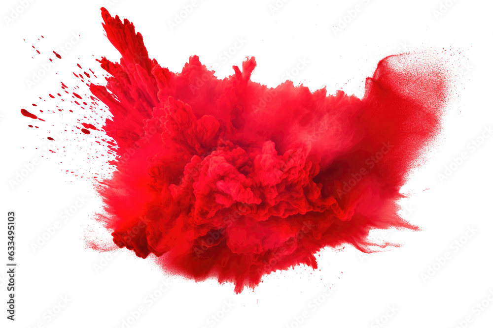 bright red paint color powder explosion isolated white background Stock ...
