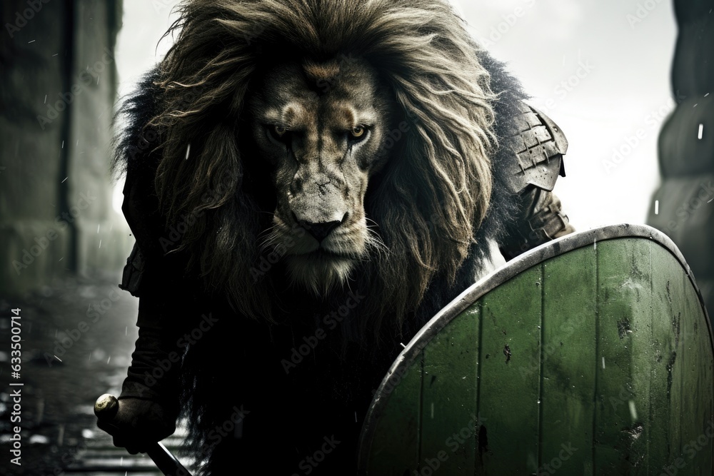 A lion in military uniform commands a strong army. (Generative AI ...