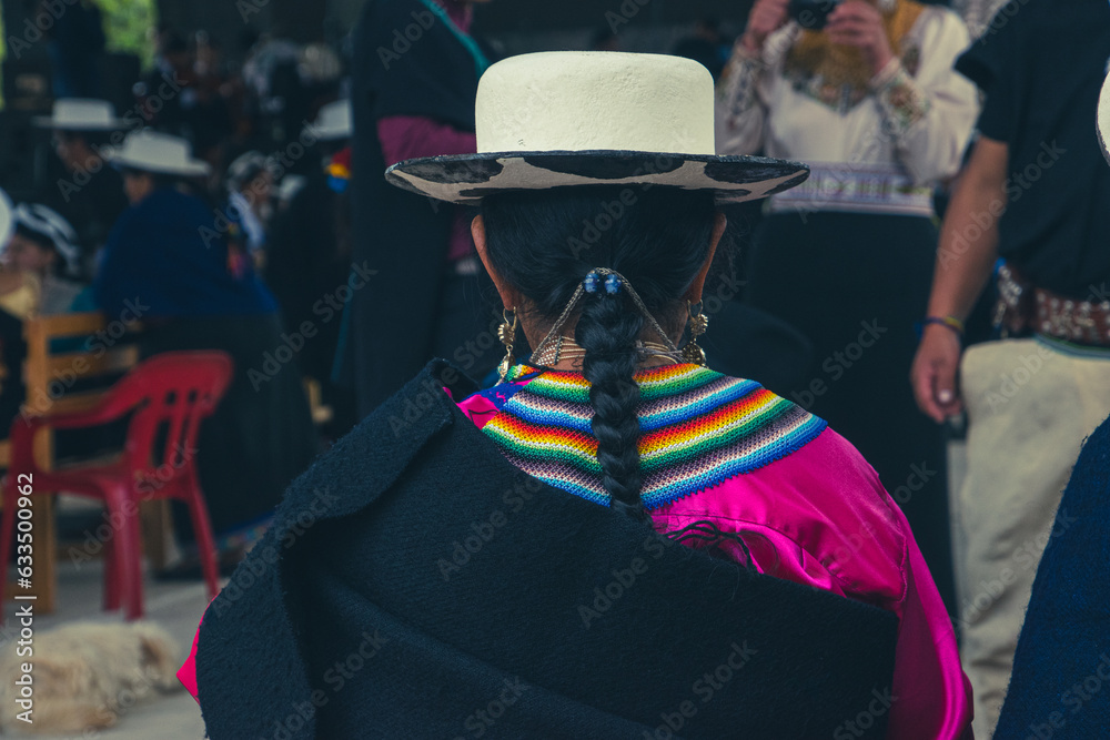 Indigenous woman from the Saraguro culture of southern Ecuador, dressed ...