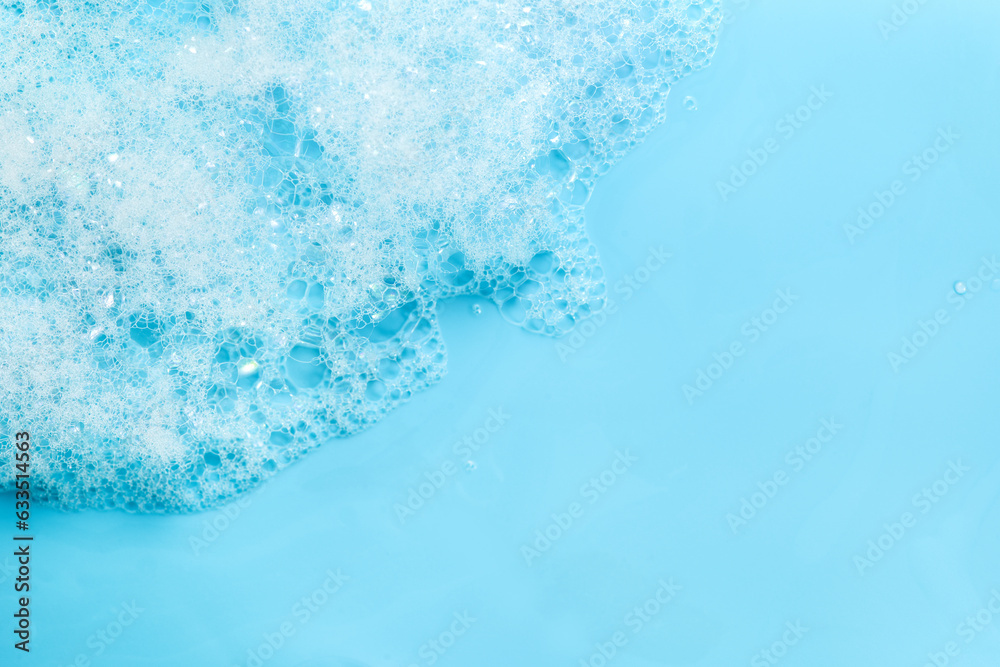 Foam border design on blue background. Liquid soap bubbles, Froth ...