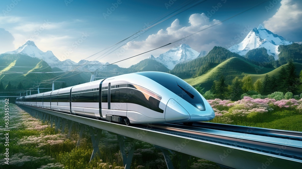 An awe-inspiring image of a magnetic levitation train, illustrating the ...