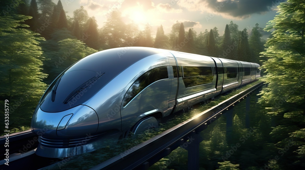 An awe-inspiring image of a magnetic levitation train, illustrating the ...
