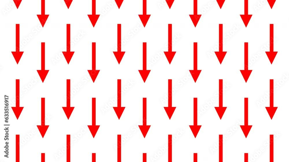 Red arrows on white background, lift down signal, animated pattern with ...
