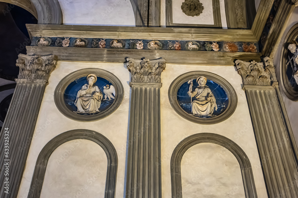 Interior of Florence Pazzi Chapel (Cappella dei Pazzi). Chapel located ...