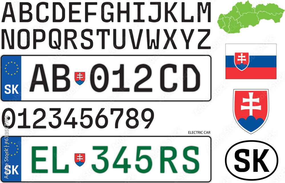 Poster Slovakia Republic car license plate style 2023 with new font ...