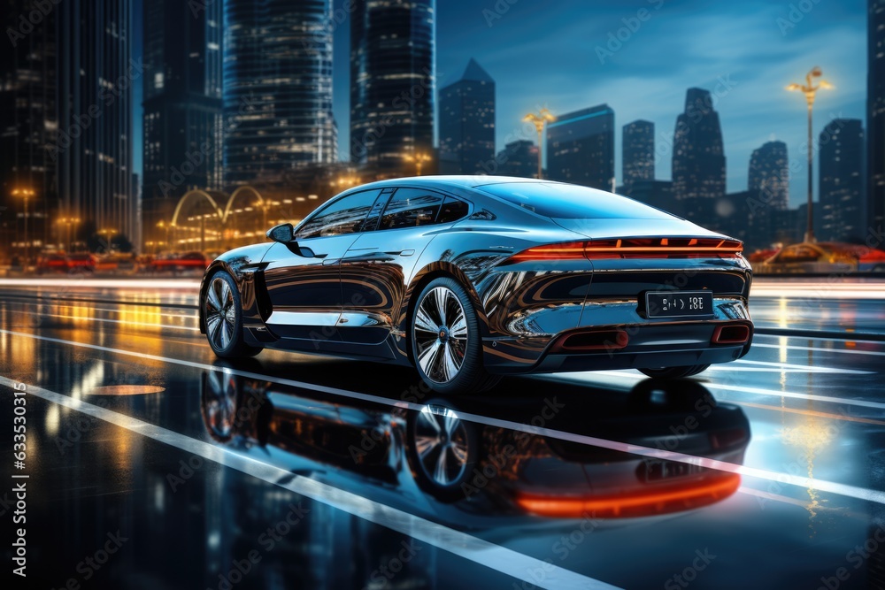 Autonomous electric car driving on a smart road - stock photography ...