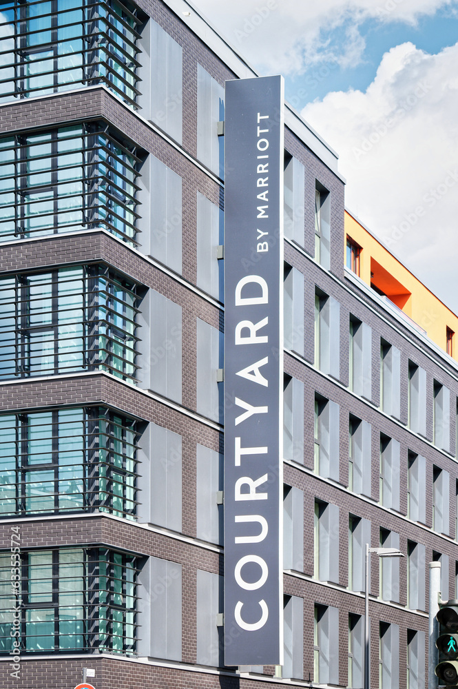 cologne, germany august 07 2023: facade and lettering of the hotel ...