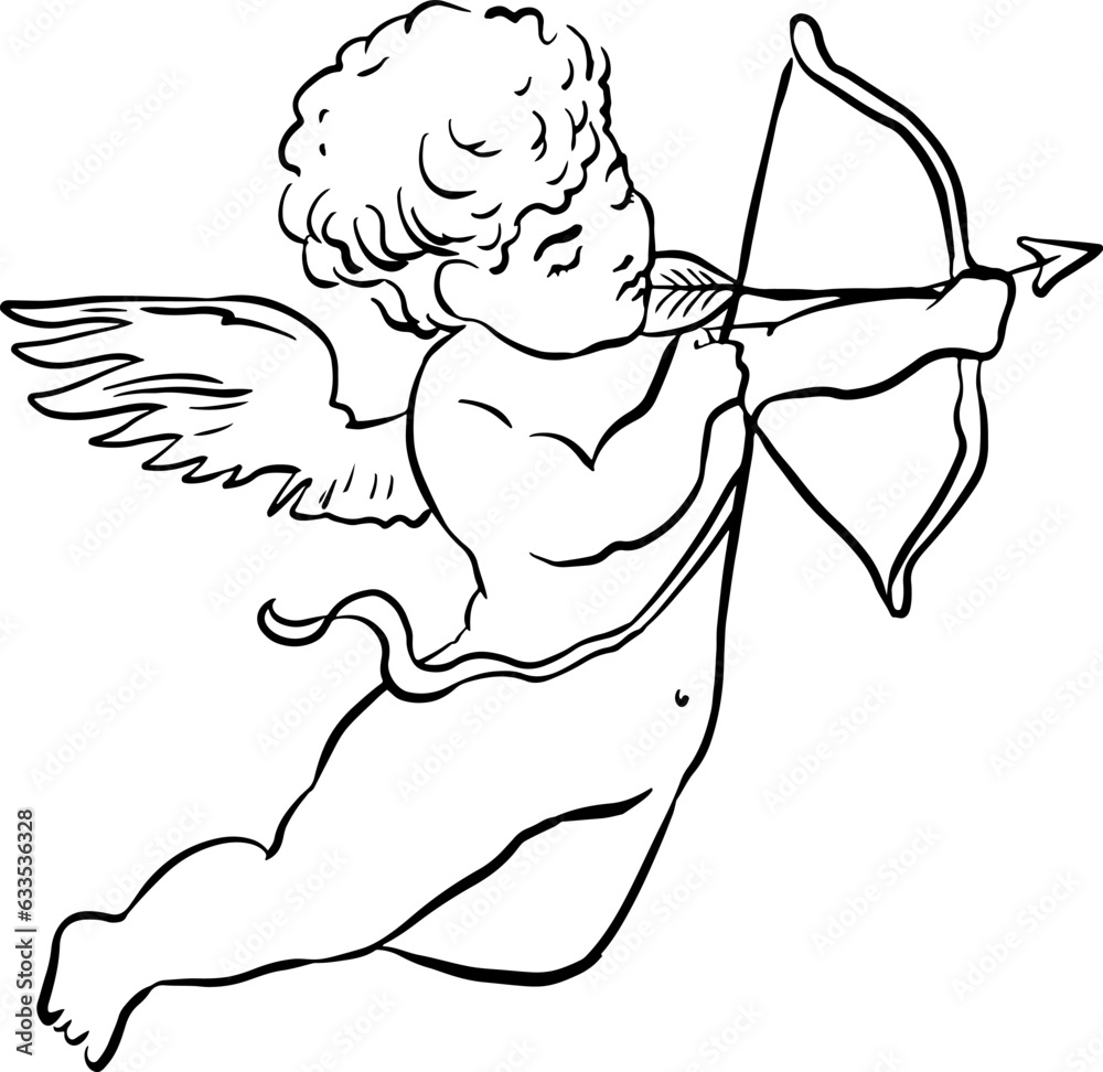 Cupid angel line art. Сute baby angel. Stock Vector | Adobe Stock