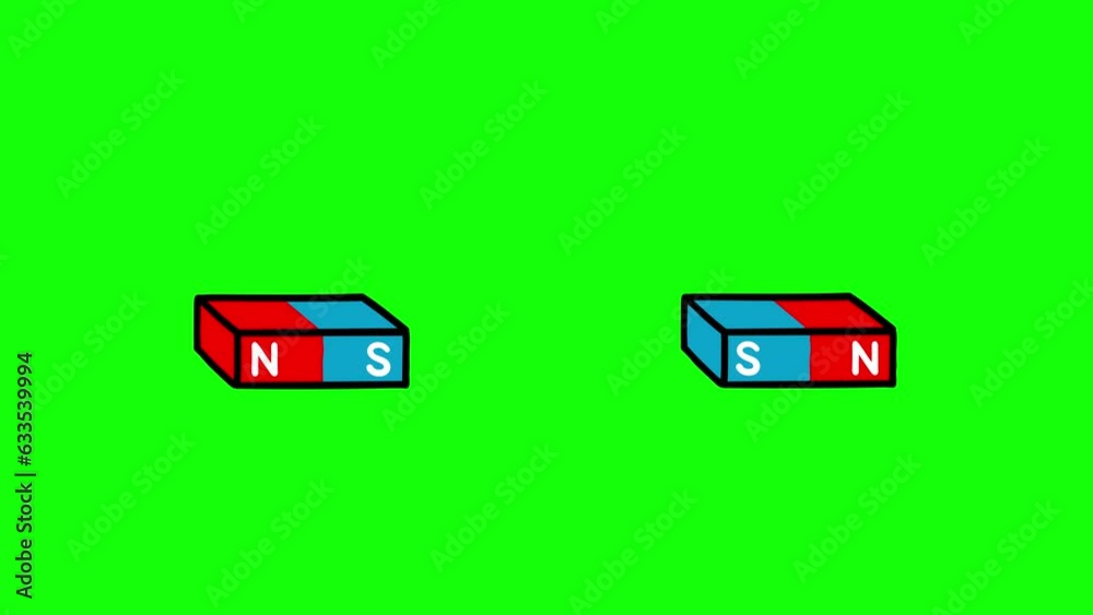 Magnets drawing blue red version repulsion green screen. Physics ...