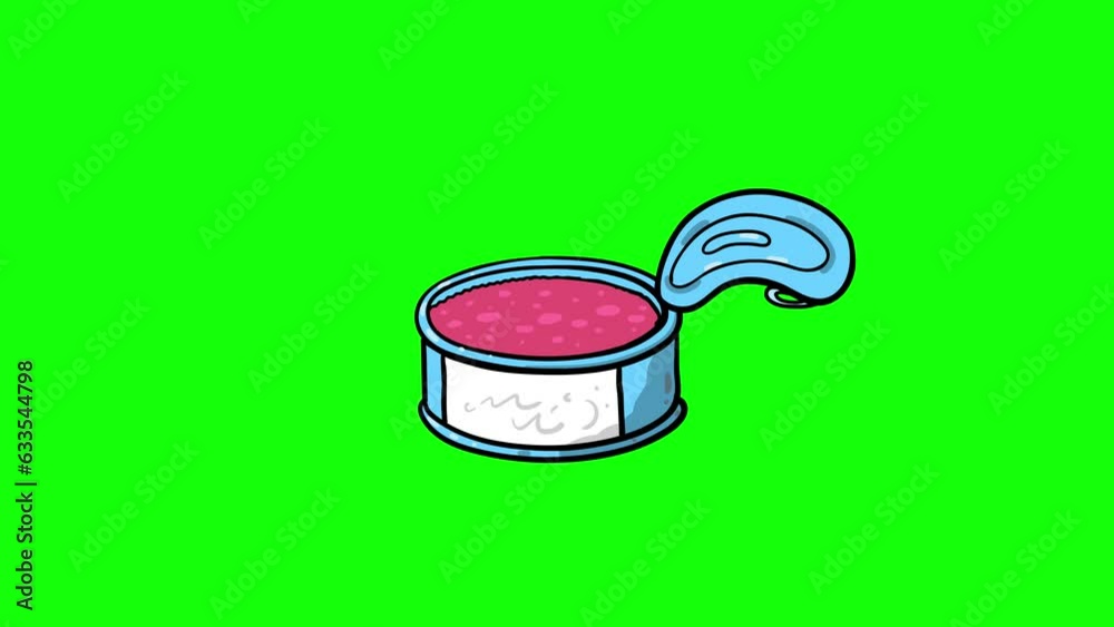 Tin opening cartoon animation green screen isolated. Metal canister ...