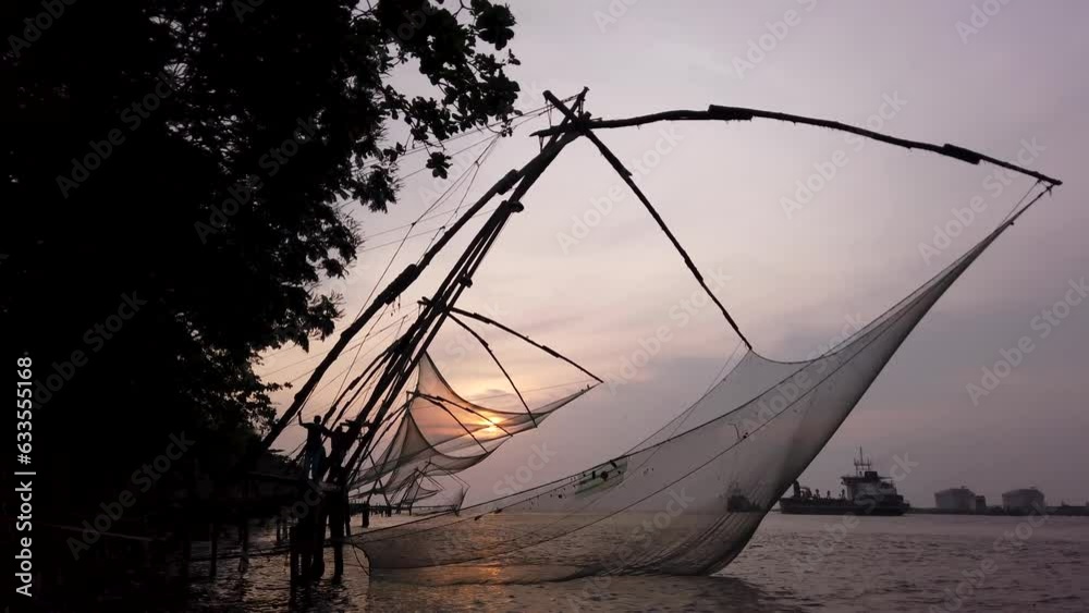The Chinese fishing nets built as a cantilever with teak wood and ...