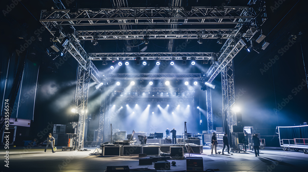 A Live stage production being built in a center stage type venue. Stage ...
