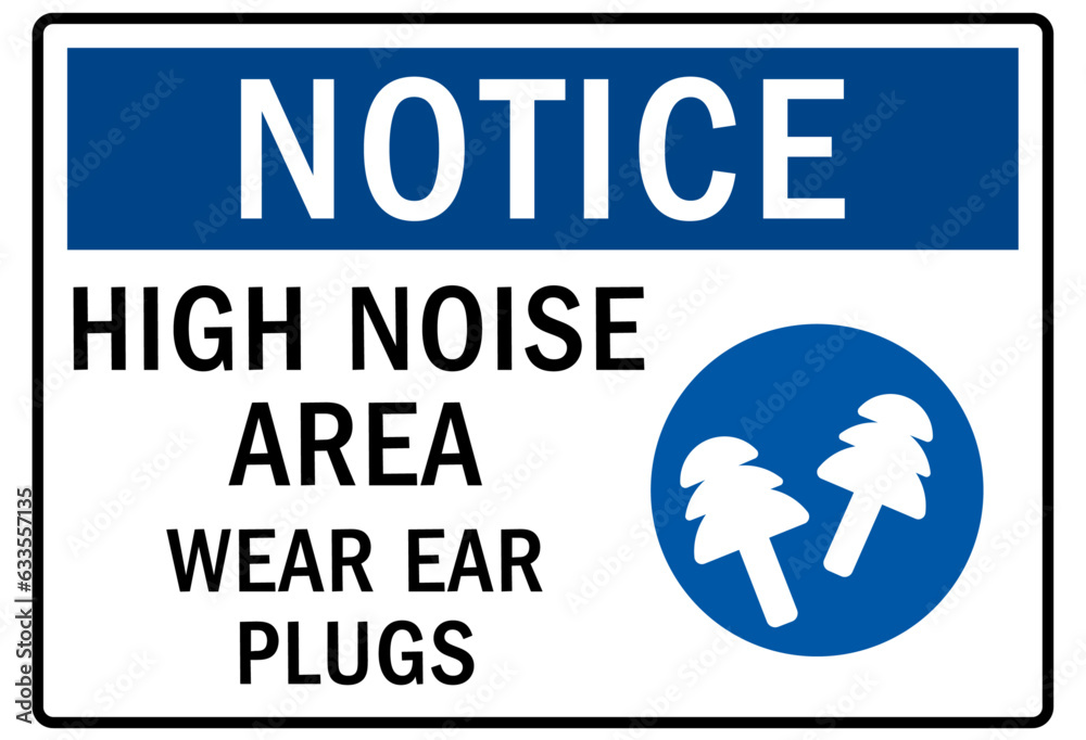 High noise area warning sign and labels wear ear plugs Stock Vector ...