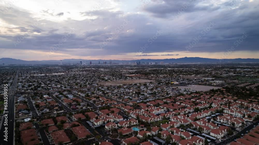 Drone Soars Above Las Vegas Houses in at Morning. Drone Adventures in ...
