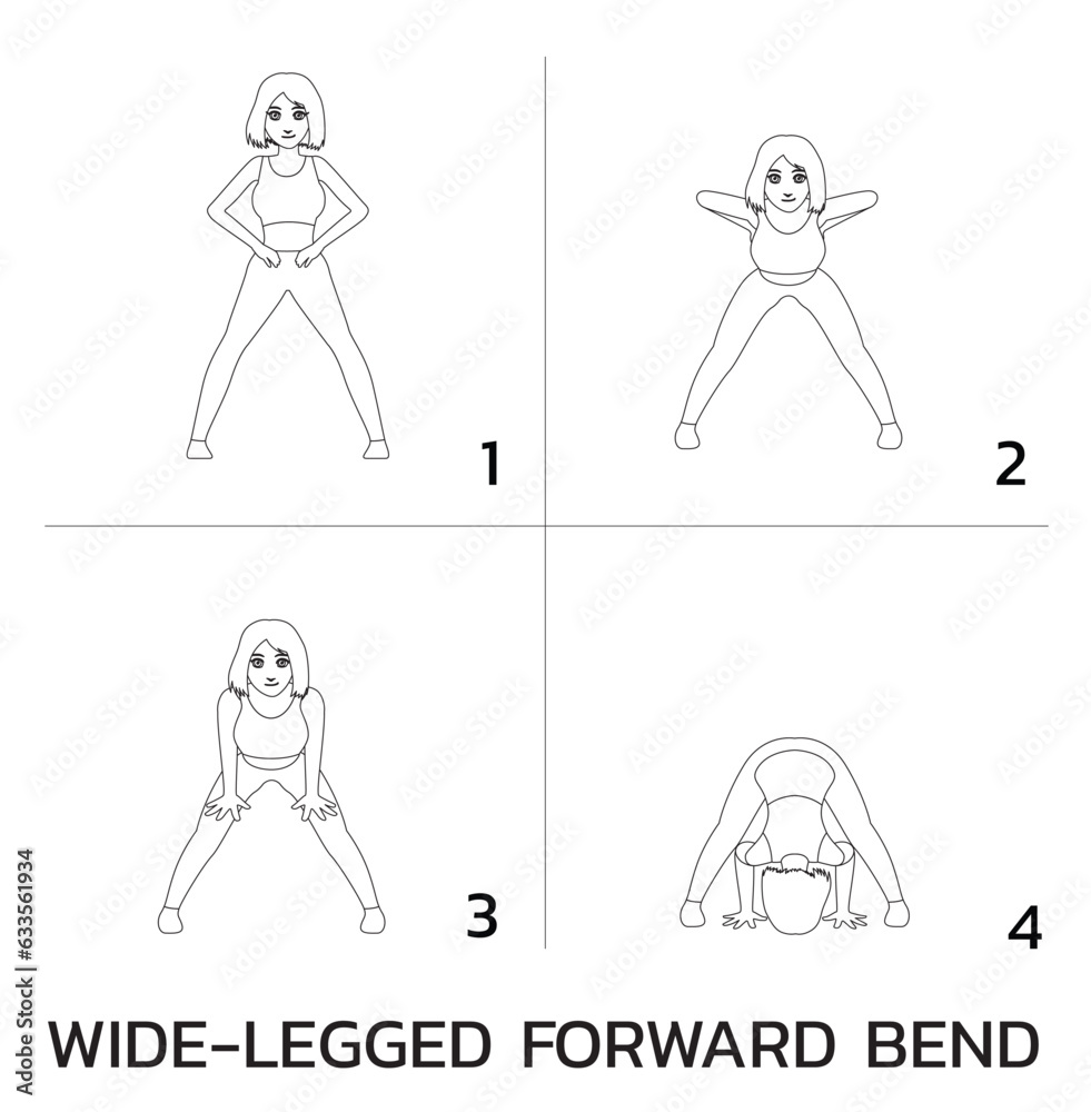 Wide-Legged Seated Forward Bend Yoga Manga Tutorial How Cartoon Vector ...