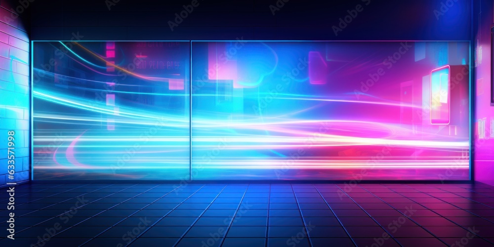 Neon abstract neon city background with blurry car headlight trails for ...