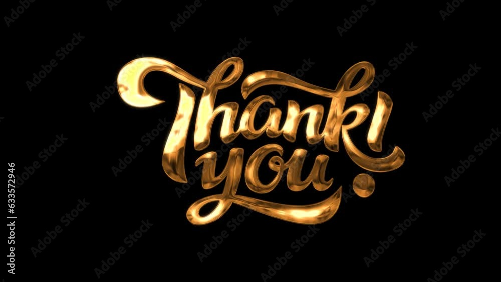 Thank you animation handwritten in gold ink drops with particles ...
