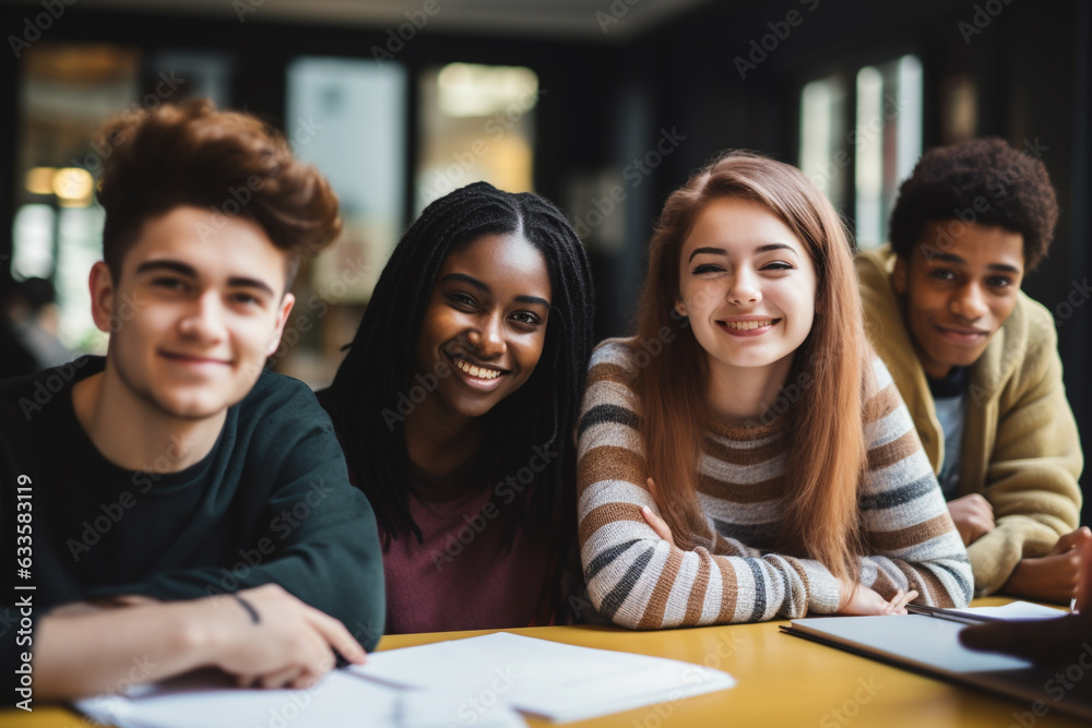 cheerful and diverse multi-ethnic group of students fills a classroom ...