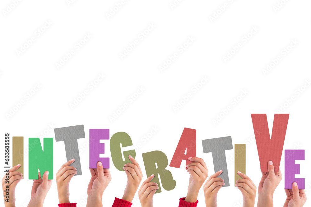 Digital png illustration of hands holding integrative text on ...