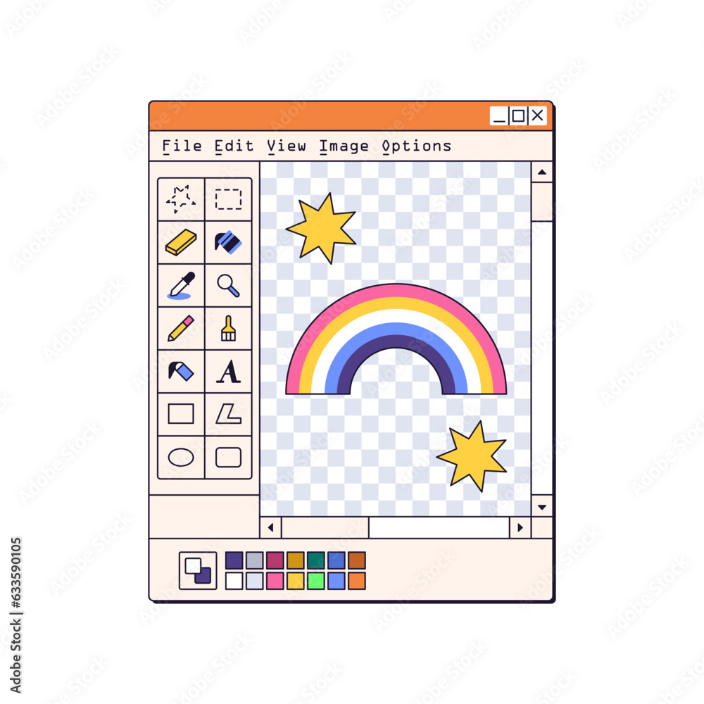 Retro software, paint window interface in 90s vaporwave style. Digital ...
