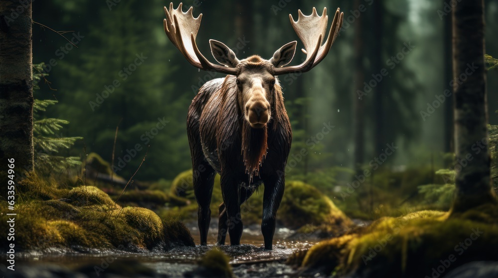Wildlife scene from Swedish moose or Eurasian elk Alces alces in the ...