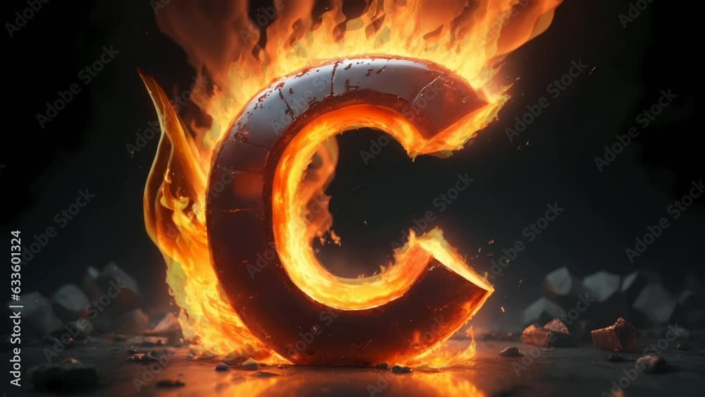Letter C on fire, Seamless Animation Video Background in 4K Resolution ...