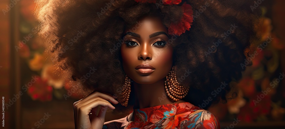 Confident African woman, afro-coiffure fusing tradition and modernity ...