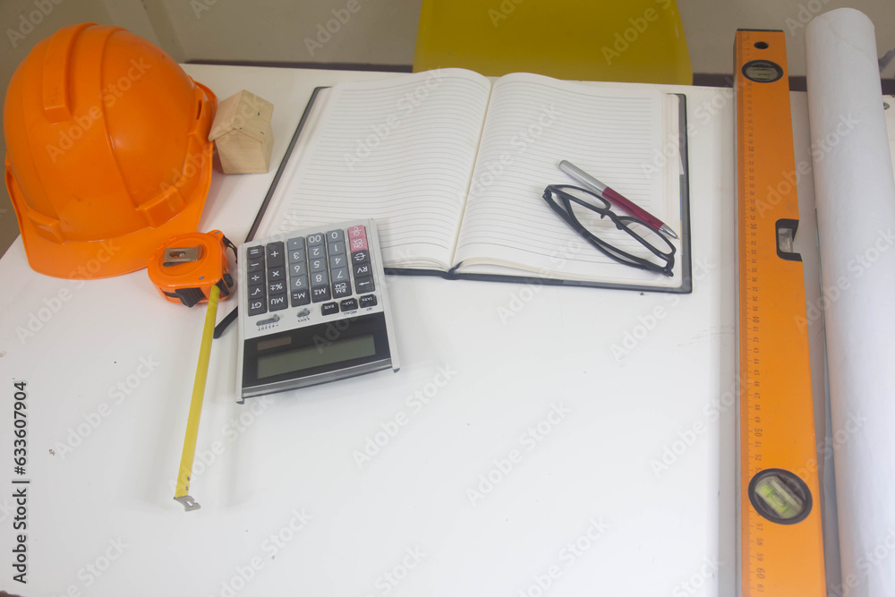 Architectural and Engineer Office desk background construction project ...