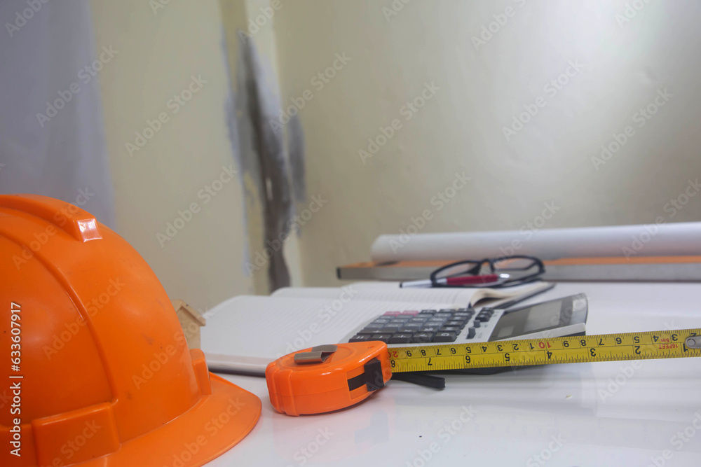 Architectural and Engineer Office desk background construction project ...