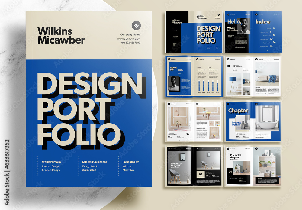 Modern Interior Design Portfolio Layout Template with Bold and Blue ...